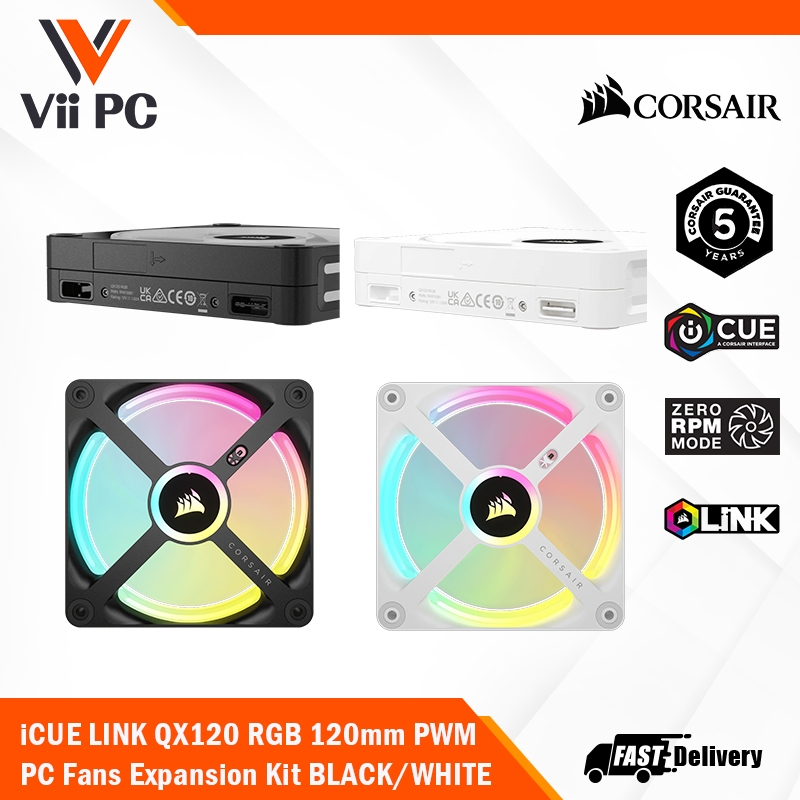 CORSAIR iCUE LINK QX120 RGB BLACK/WHITE, 120mm Magnetic Dome RGB Fan ...