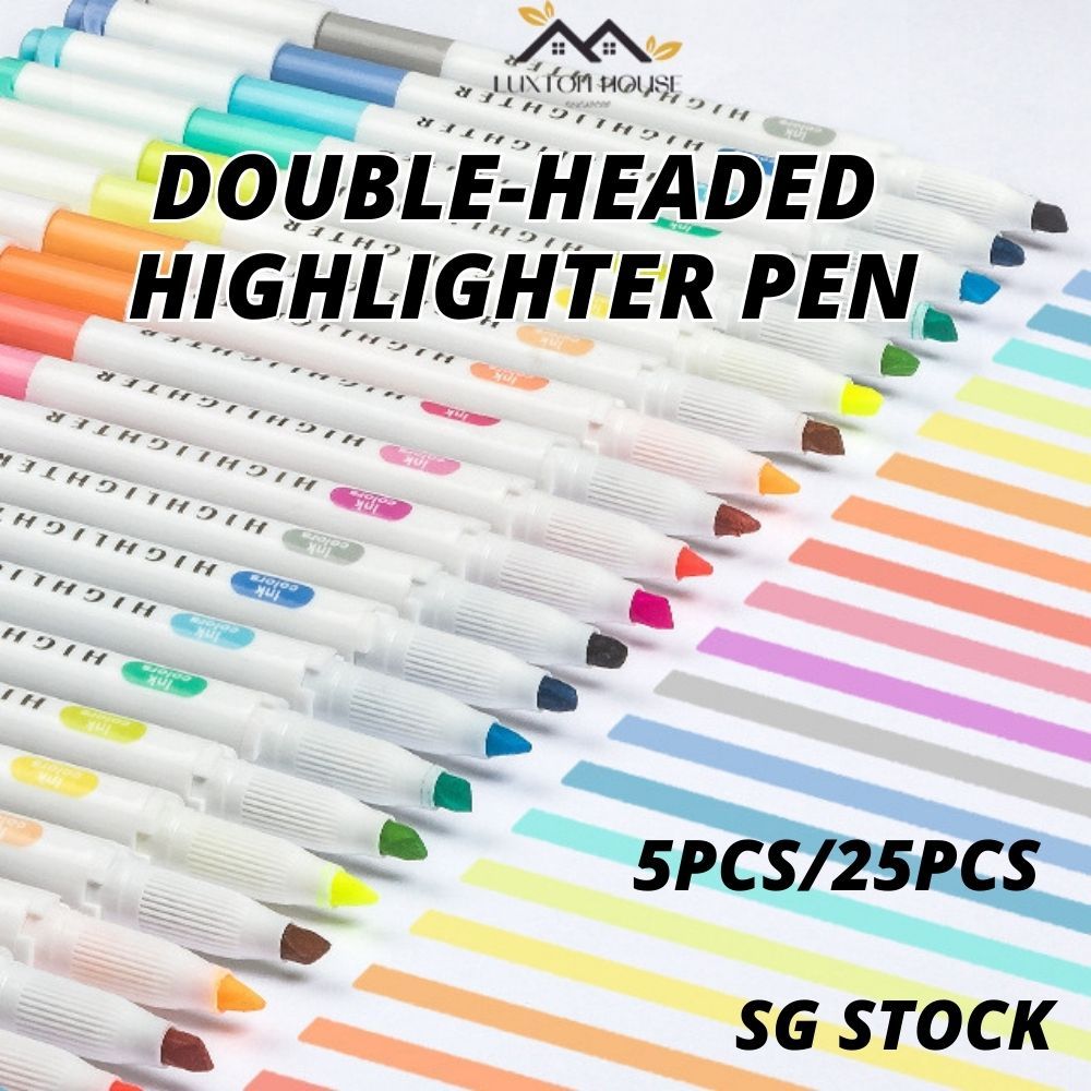 {SG} 5 Colors/Set 25 Colors Double Head Highlighter Pens Pastel Color ...