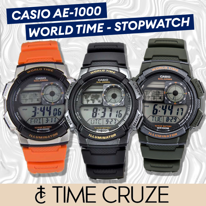 [Time Cruze] Casio AE-1000 Aircraft Cockpit World Time Men Watch AE-1000W-1A AE-1000W-4B AE ...