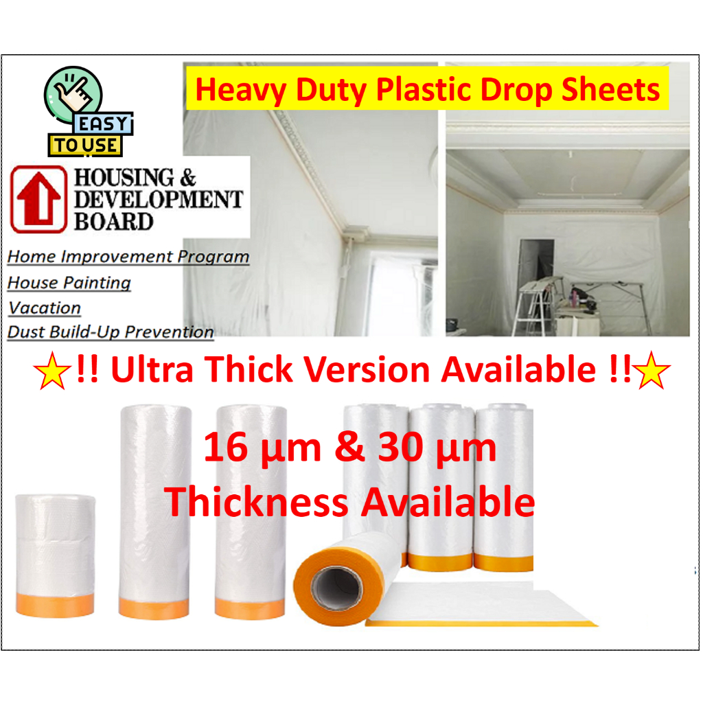 Ultra Heavy Duty 30 µm Pre-Taped Plastic Drop Sheet Roll For Dust ...