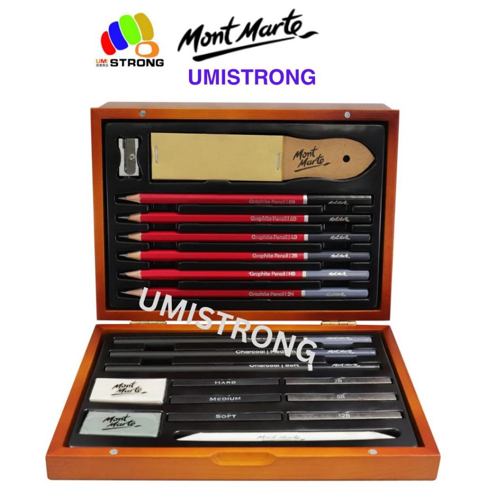 Mont Marte Sketching Set in Wooden Box Signature 21pc | Shopee Singapore