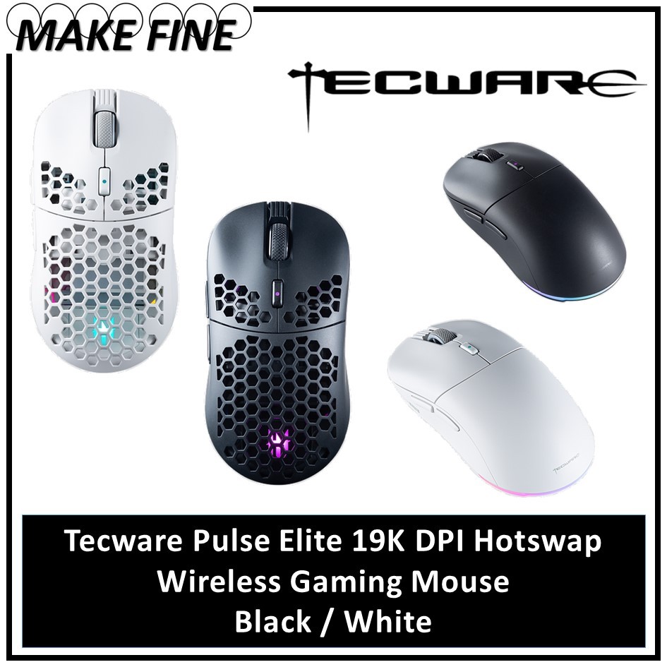 Tecware Pulse Elite 19K DPI Hotswap Wireless Gaming Mouse Black / White ...
