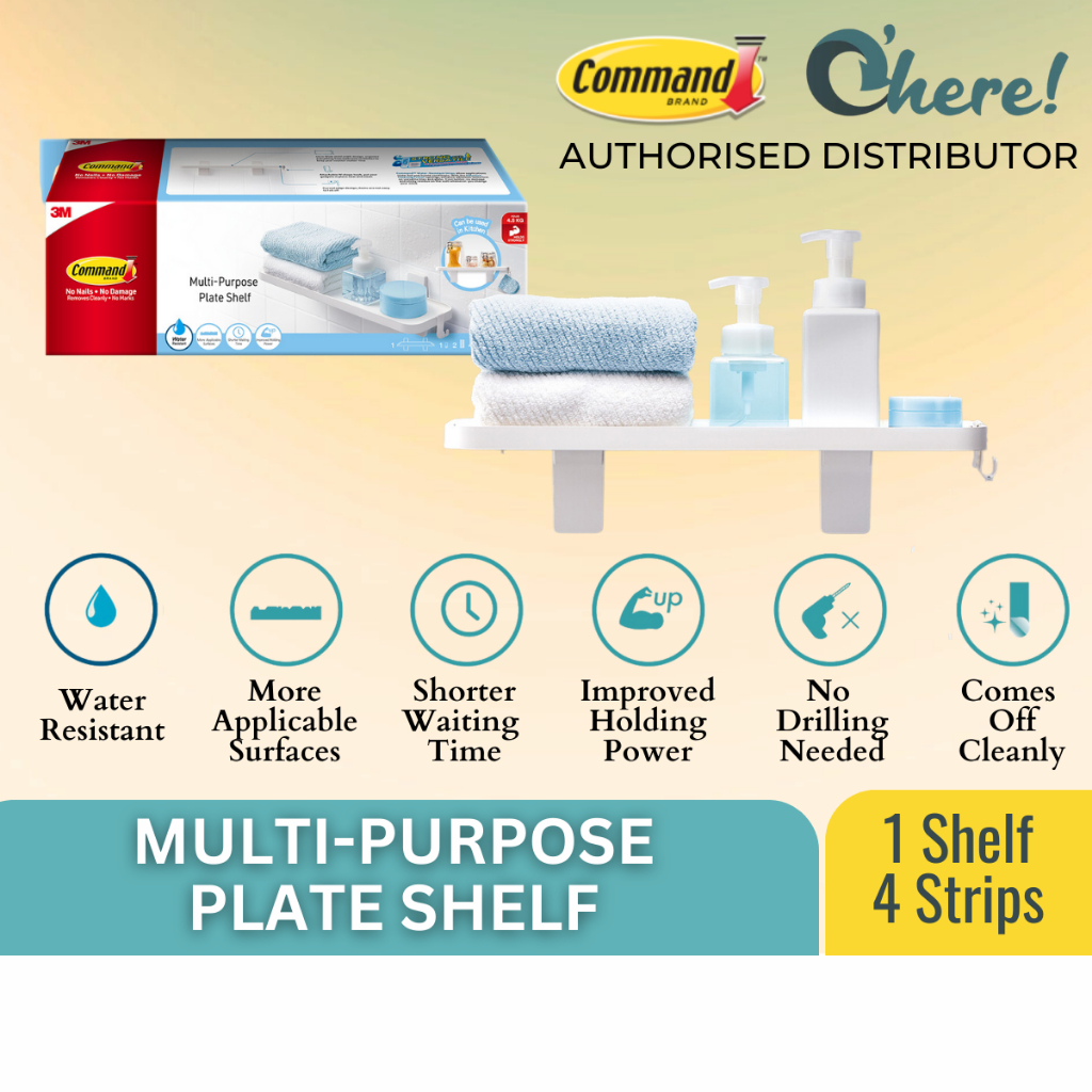 3M Command Bathroom Plate Shelf 17729 Up to 4.5kg Water Resistant ...