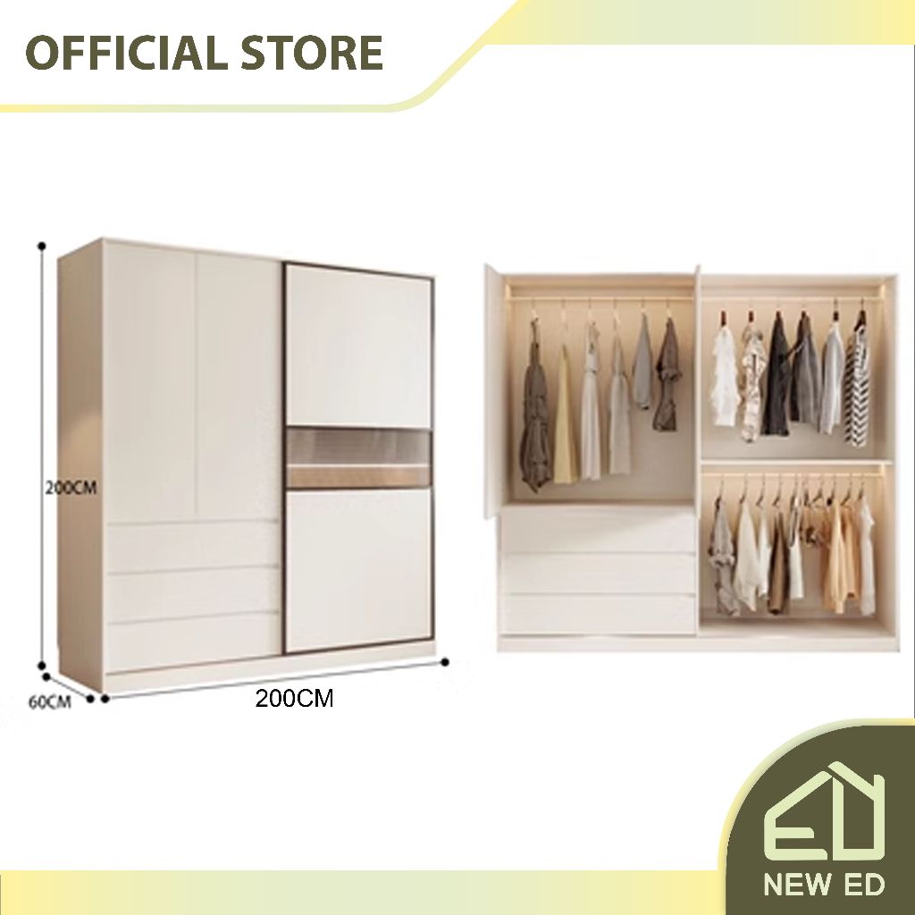 Newed Bedroom Large Wardrobe Solid Wood Minimalist With Sliding Door 2m ...
