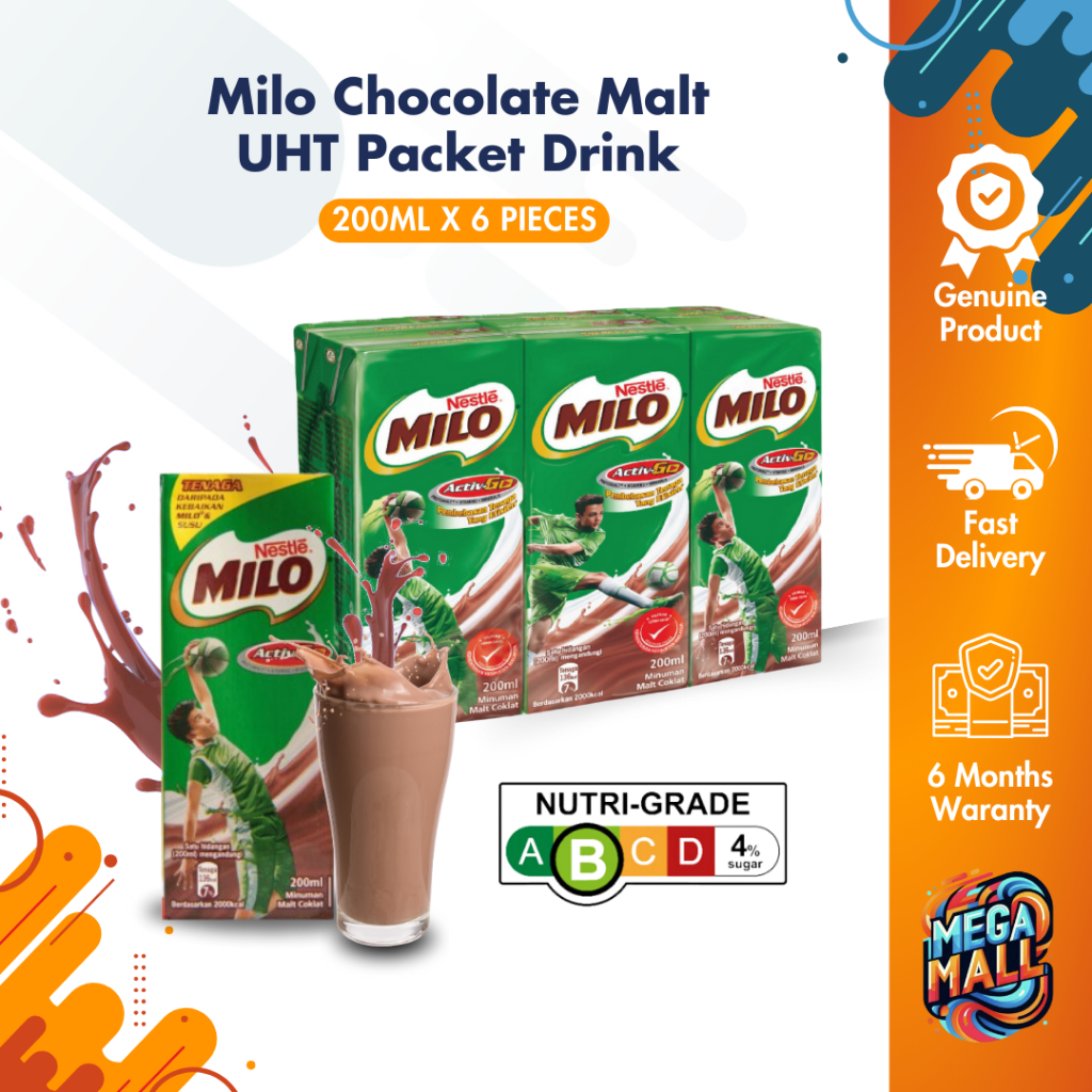 [Bundle of 6] Milo Chocolate Malt UHT Boost Immunity Packet Drink 200ml ...