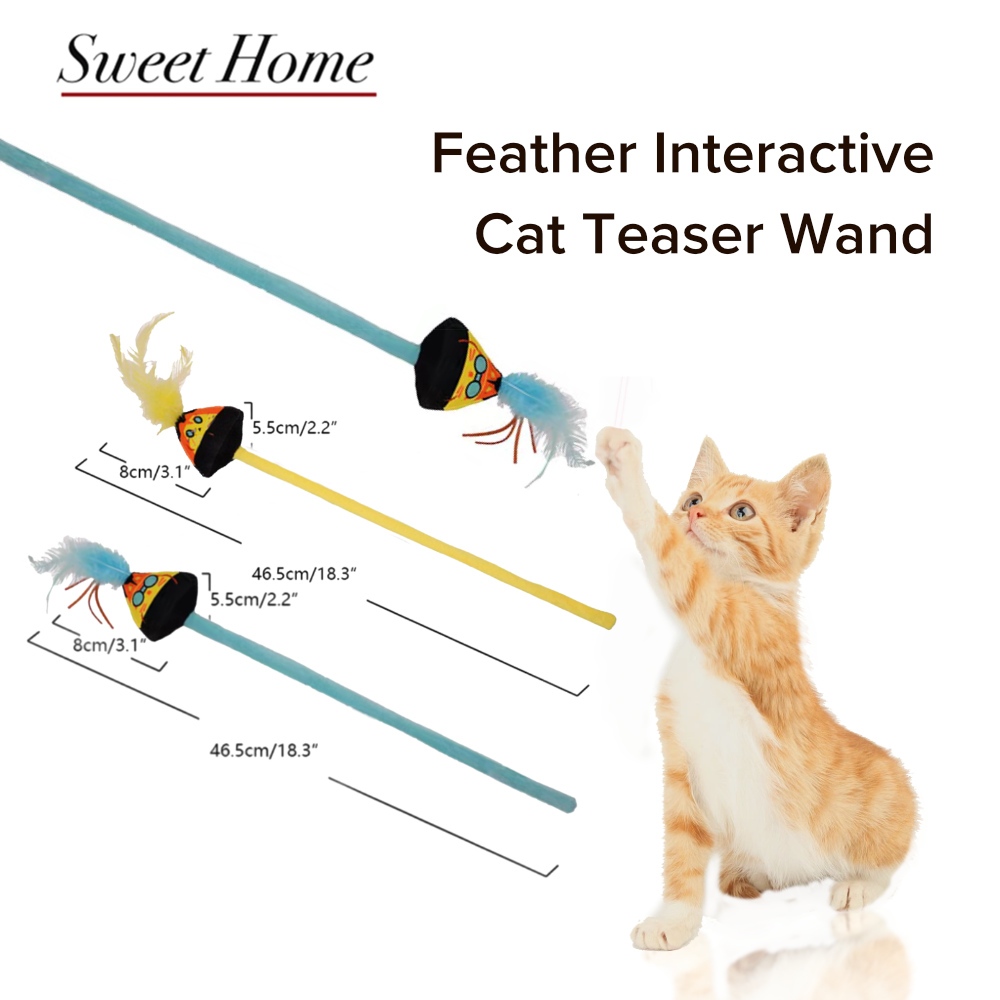 Feather Interactive Cat Teaser Wand Triangular Cat Teasing Stick Plush ...