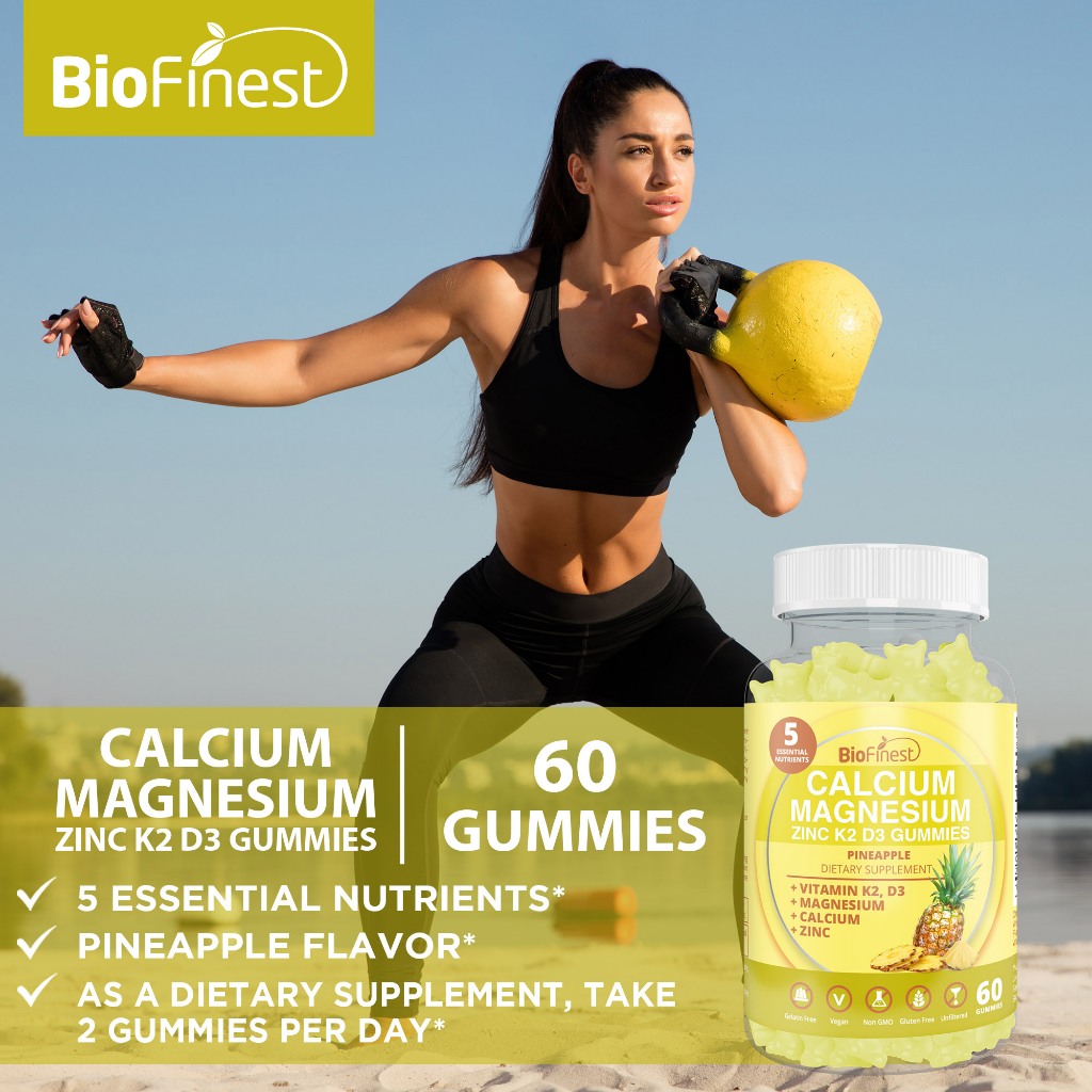 Biofinest Calcium Magnesium Zinc K2 D3 Gummy Supplement - Enhanced ...