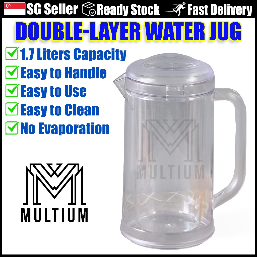 Double-Layer Water Jug Transparent, 1.7 Liters Capacity, Water Jug with ...