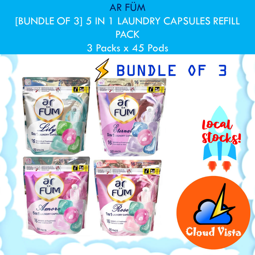 [Bundle of 3] ar FÜM 5in1 Laundry Capsules Refill Pack 45 Pods | Shopee ...