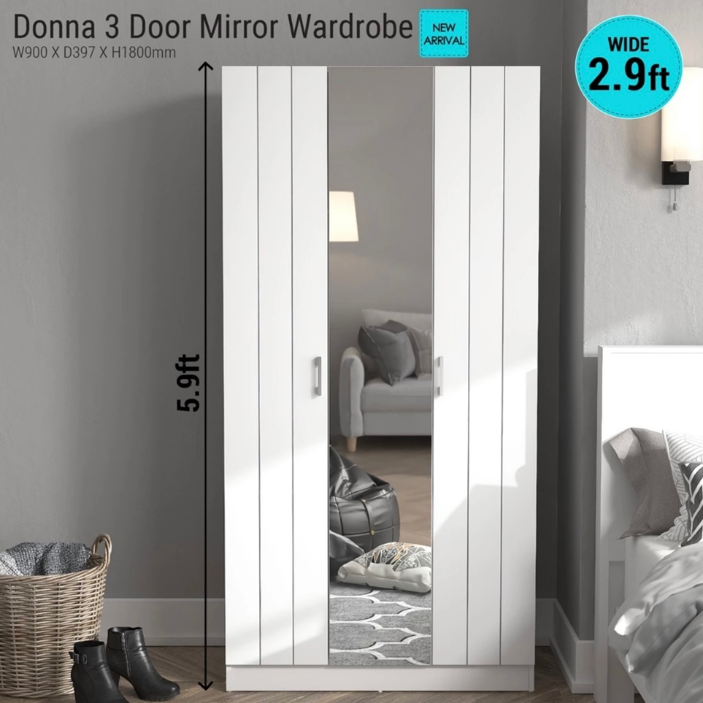 Luxe: Donna 3 Door Mirror Wardrobe | Storage Cabinet Organiser ...