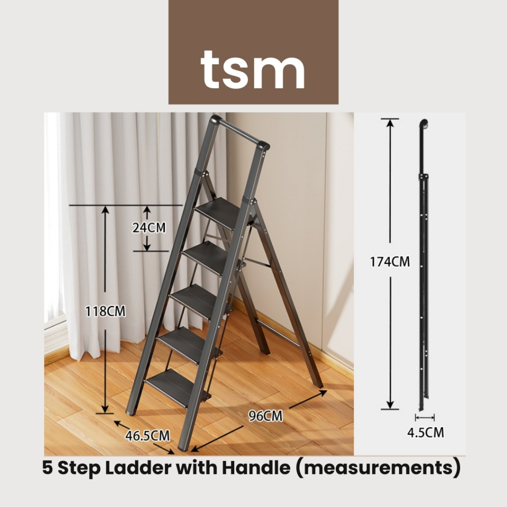 TSM 2/3/4/5 Steps Slim Aluminium Foldable Ladder | 2, 3, 4, 5 Tier with ...