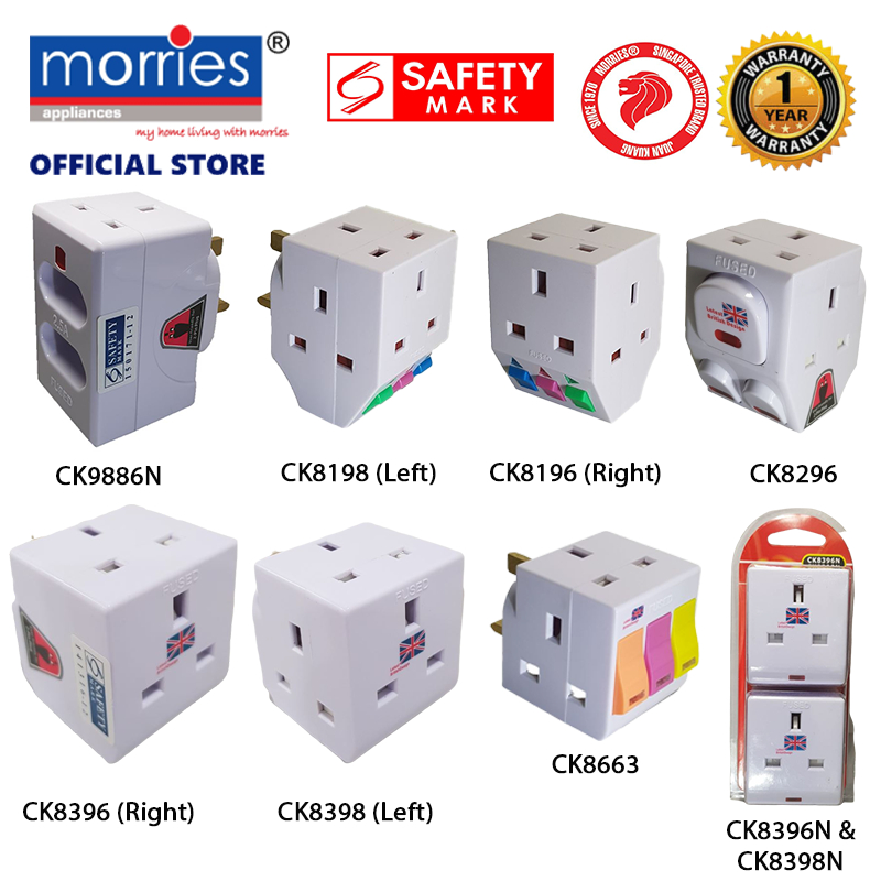 Morries 3 Way Adaptor / Wall Socket Plug Extension/ 2 Pin and 3 Pin ...