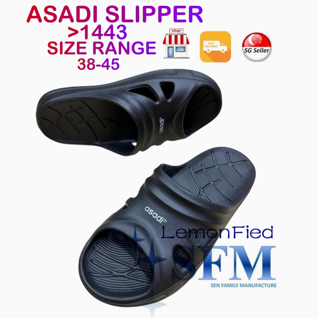 ASADI 1266 Size 38-45 Black Navy Slip On Slipper Men Ladies Kids Boy ...
