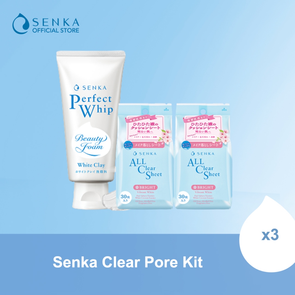 Senka Clear Pore Kit [Perfect Whip White Clay 100g + All Clear Sheer Sheet 10S X 2] | Shopee ...