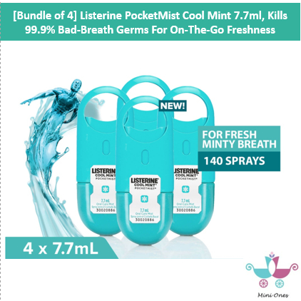 [Bundle of 4] Listerine PocketMist Cool Mint 7.7ml, Kills 99.9% Bad ...