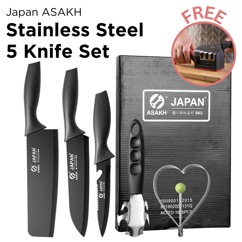 [FREE KNIFE SHARPENER] 5 Pc ASAKH Japan Stainless Steel Kitchen Knife ...
