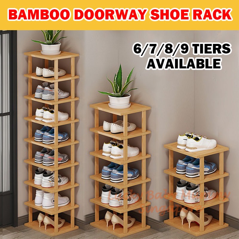 Stackable Bamboo Doorway Shoe Rack Multilayer Organizer Shelf Storage ...