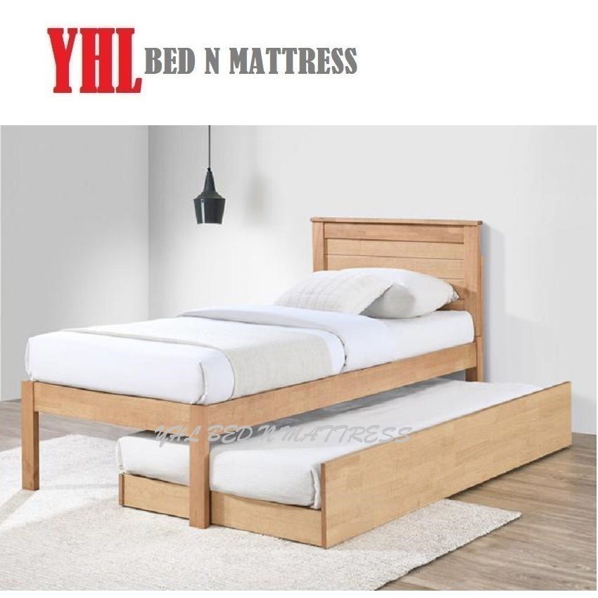 YHL Fans Single Wooden Bedframe With Adjustable Headboard Trundle ...