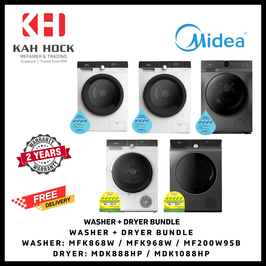 MIDEA BUNDLE! WASHER [MFK868W/ MFK968W/ MF200W95B/ MF200W120WB] + DRYER ...