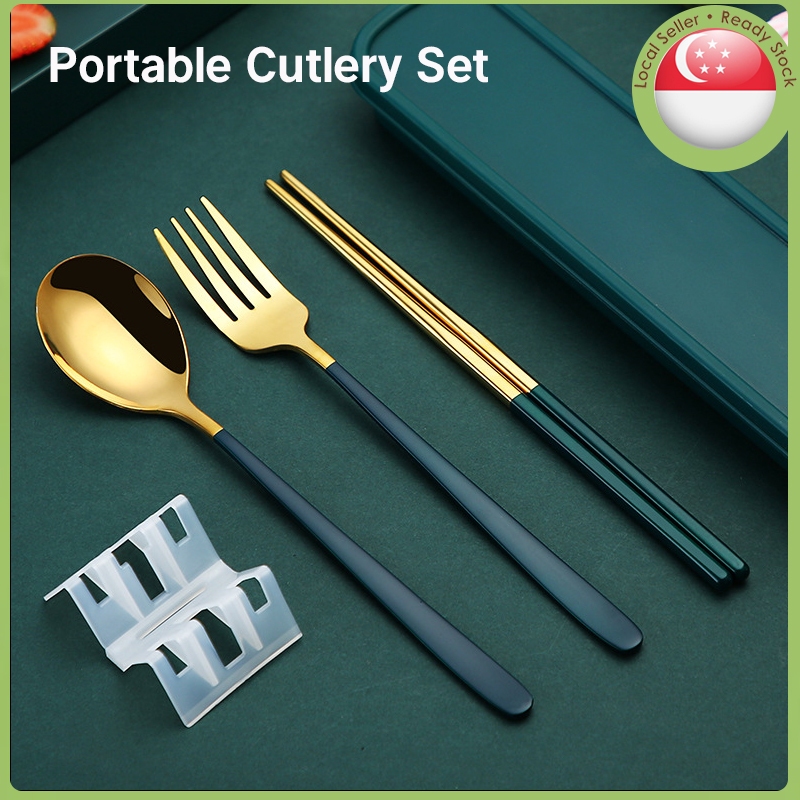 🇸🇬【SG stock】304 Stainless Steel Luxury Portable Cutlery Set Chopsticks ...