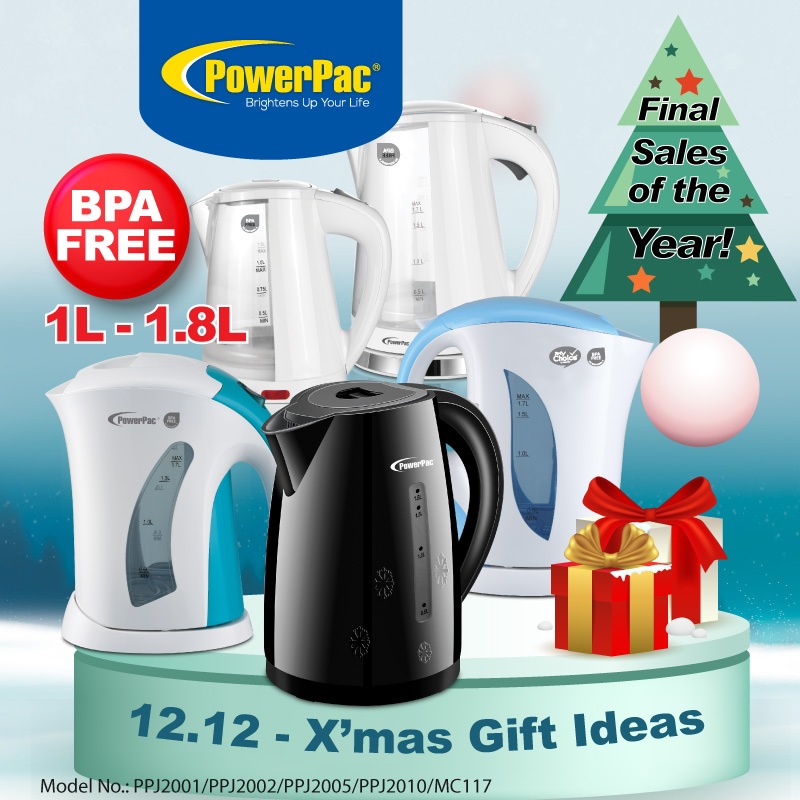 PowerPac Electric Kettle Jug 1.0L to 1.8L BPA FREE-PPJ2001/PPJ2002 ...