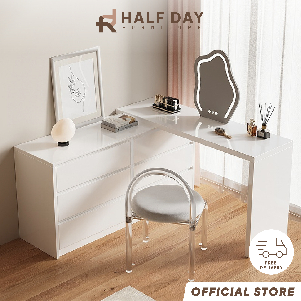 Halfday - French Cream Style Solid Wood Vanity Table Can Be Bedside ...