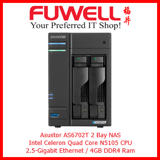 ASUSTOR AS6702T 2 Bay NAS Lockerstor 2 Gen2 (Intel Celeron N5105 Quad ...