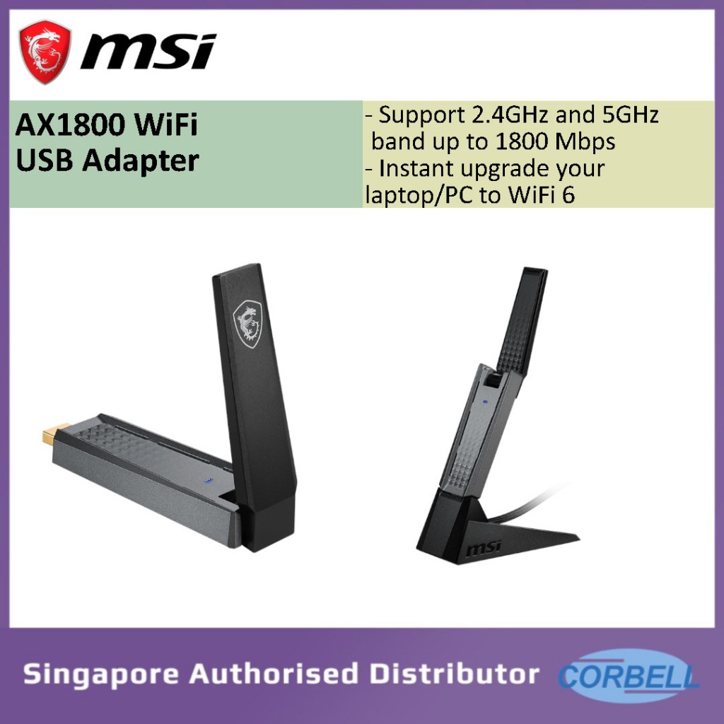 MSI AX1800 WiFi USB Adapter via USB3.2 Gen 1 port WPA3 2.4GHz and 5GHz ...