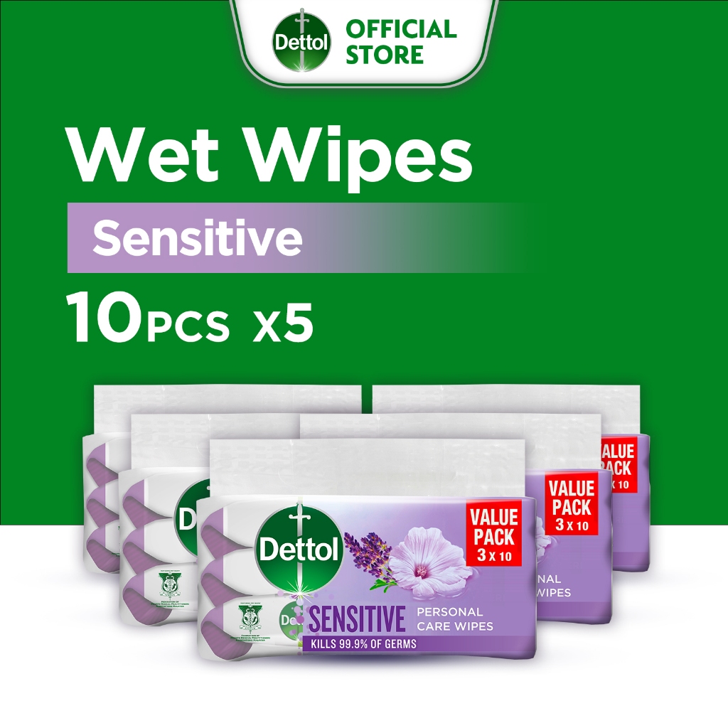 [Bundle of 5] Dettol Anti-Bacterial Sensitive Wet Wipes Value Pack ...