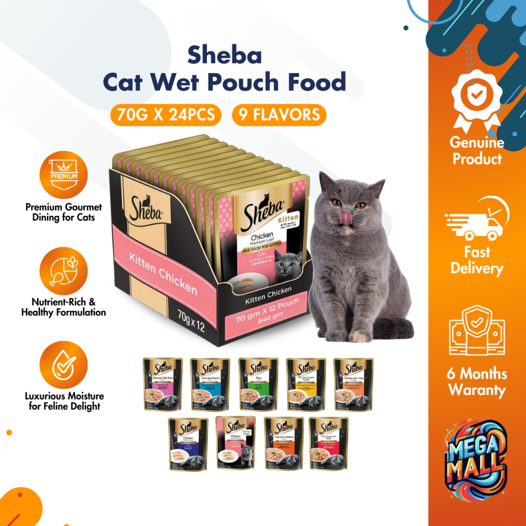 [Bundle of 24] Sheba Cat Food 70g - Premium Wet Pouch, Moist, Healthy ...