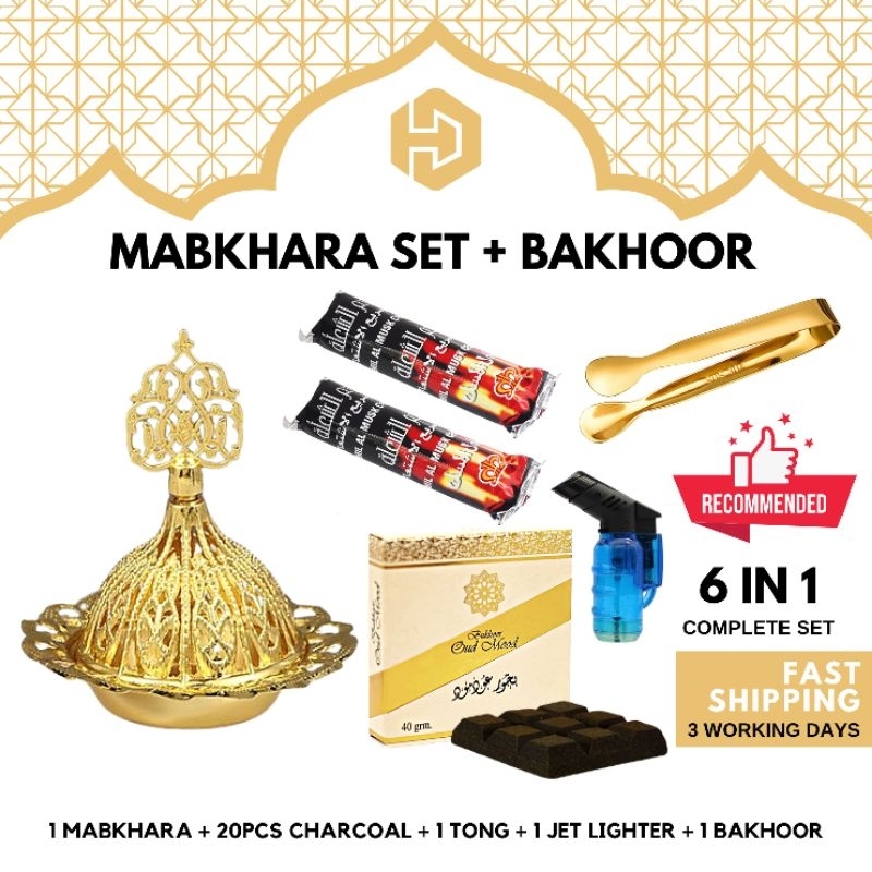 [SG] 6IN1 Mini Mabkhara Set + Bakhoor (Complete Set - GOLD METAL ...