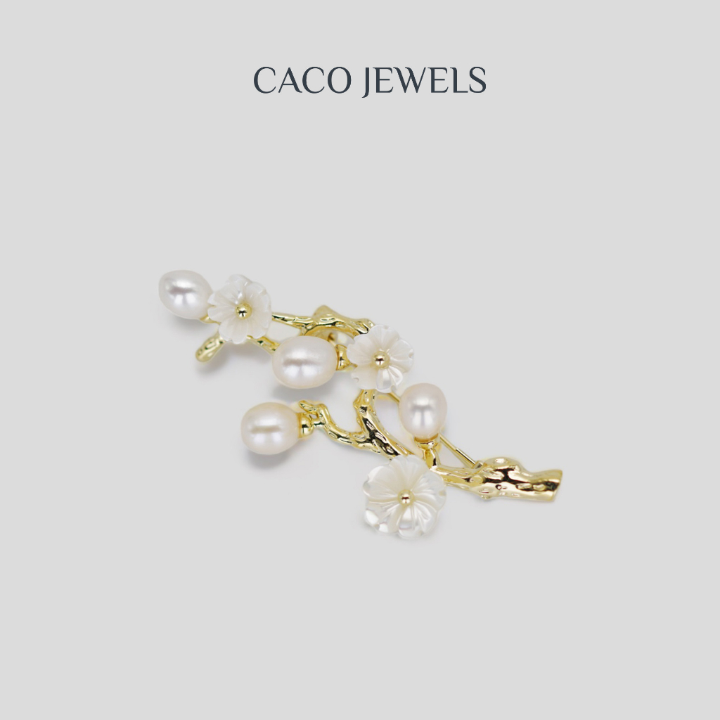 CACO Freshwater Pearl Flower Blossom Brooch 14K Gold Plated "Cherry ...