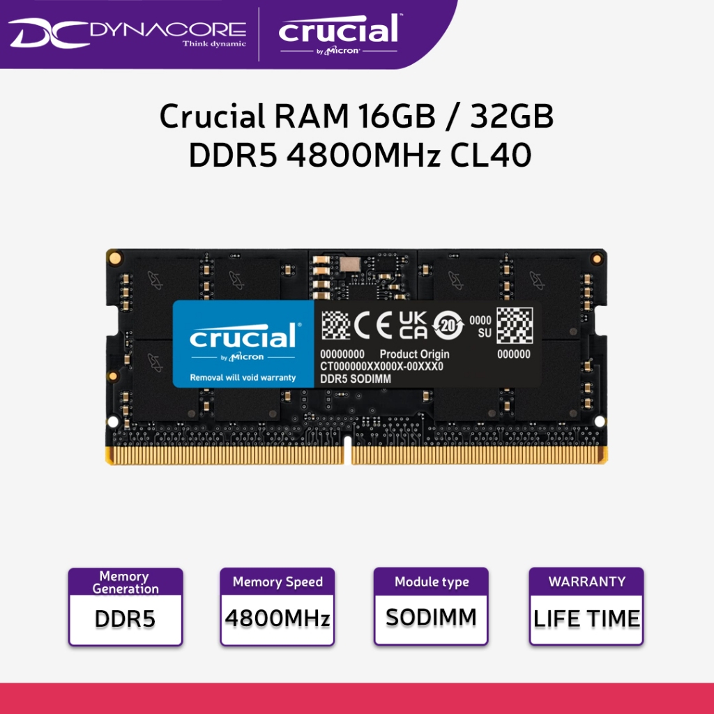 DYNACORE - Crucial RAM 16GB / 32GB DDR5 4800MHz CL40 Laptop Memory ...