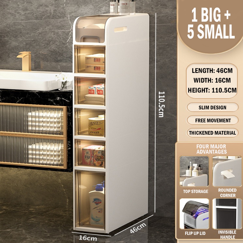 Bathroom Slim Storage Cabinet, Space-saving Slim Design Storage Rack ...