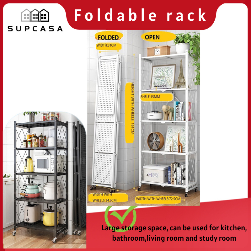 🚚SG local stock🚚Foldable rack Folding rack Storage Rack with Wheels ...