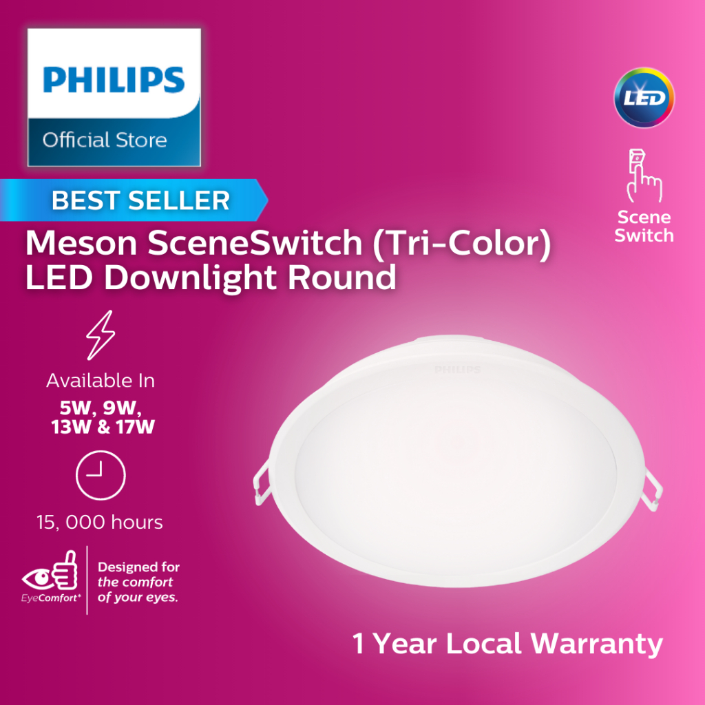 Philips Meson Scene Switch LED Downlight Tri-Color with regular switch ...