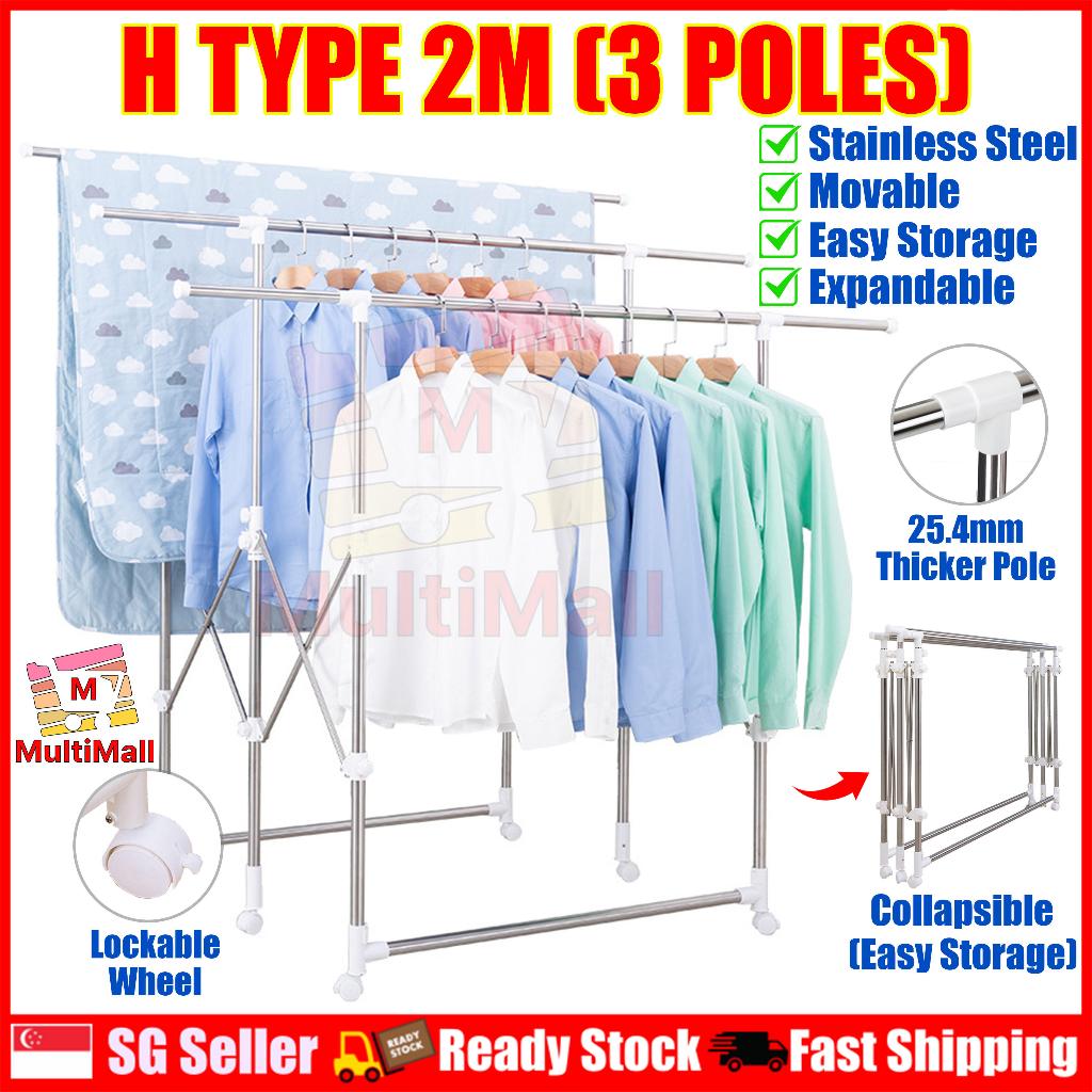 Clothes Drying H- Type 2M Three Pole Laundry Rack Laundry Rack Stand ...