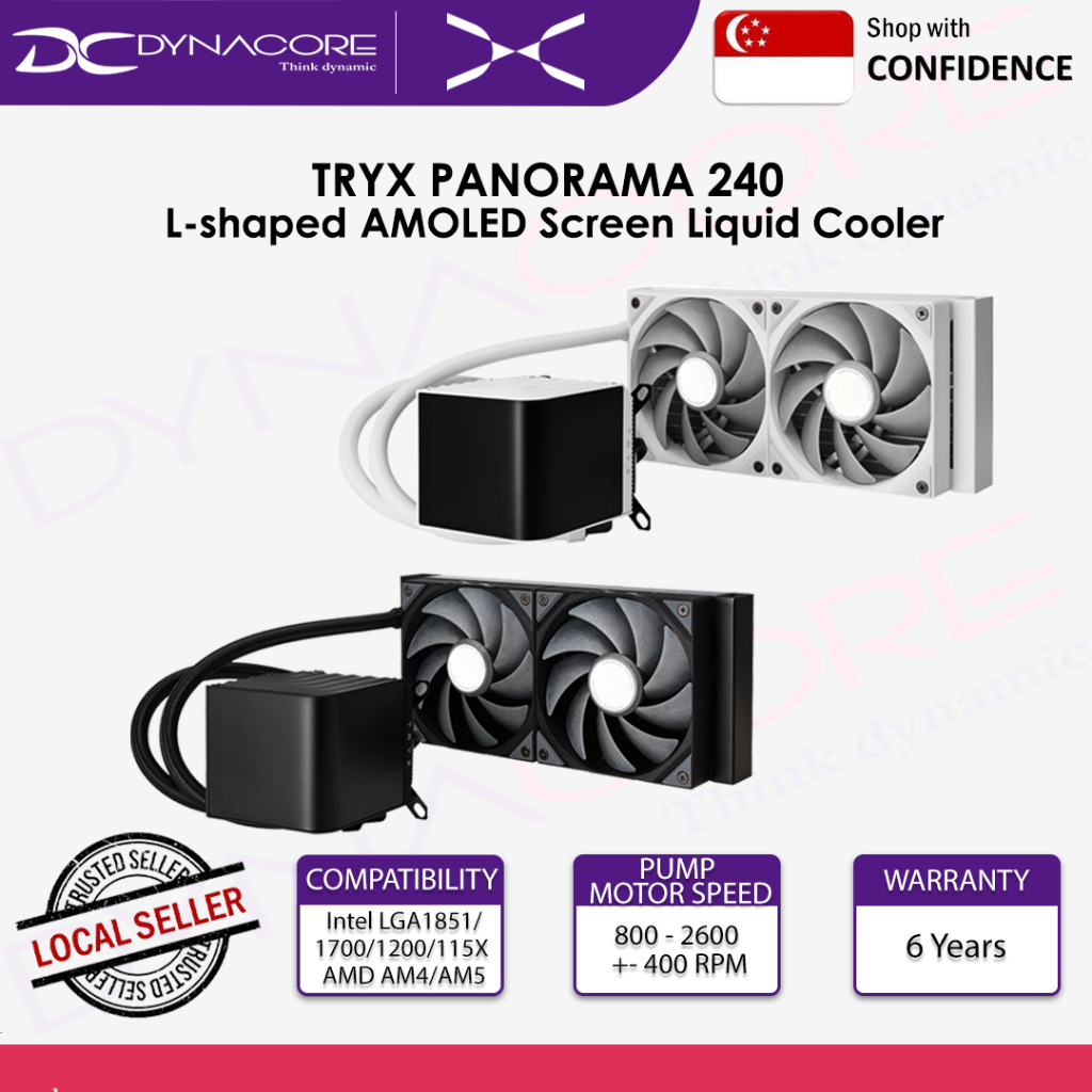 TRYX PANORAMA 240 L-shaped AMOLED Screen Liquid Cooler BLACK / WHITE ...