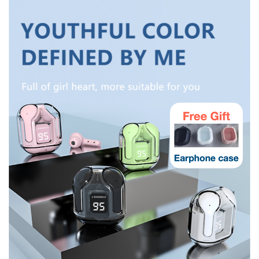 1 Set Ear Buds Stereo Surround Digital Display Transparent In-ear ...