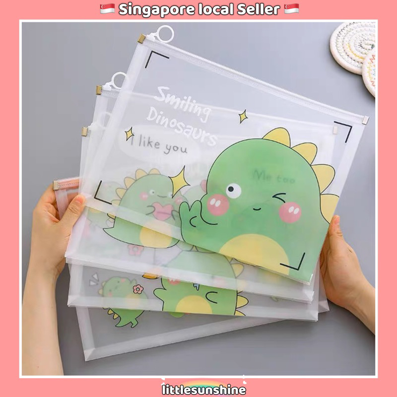 A4 File Zip Lock File Dinasour File Holder Water Proof Stationery Zip ...