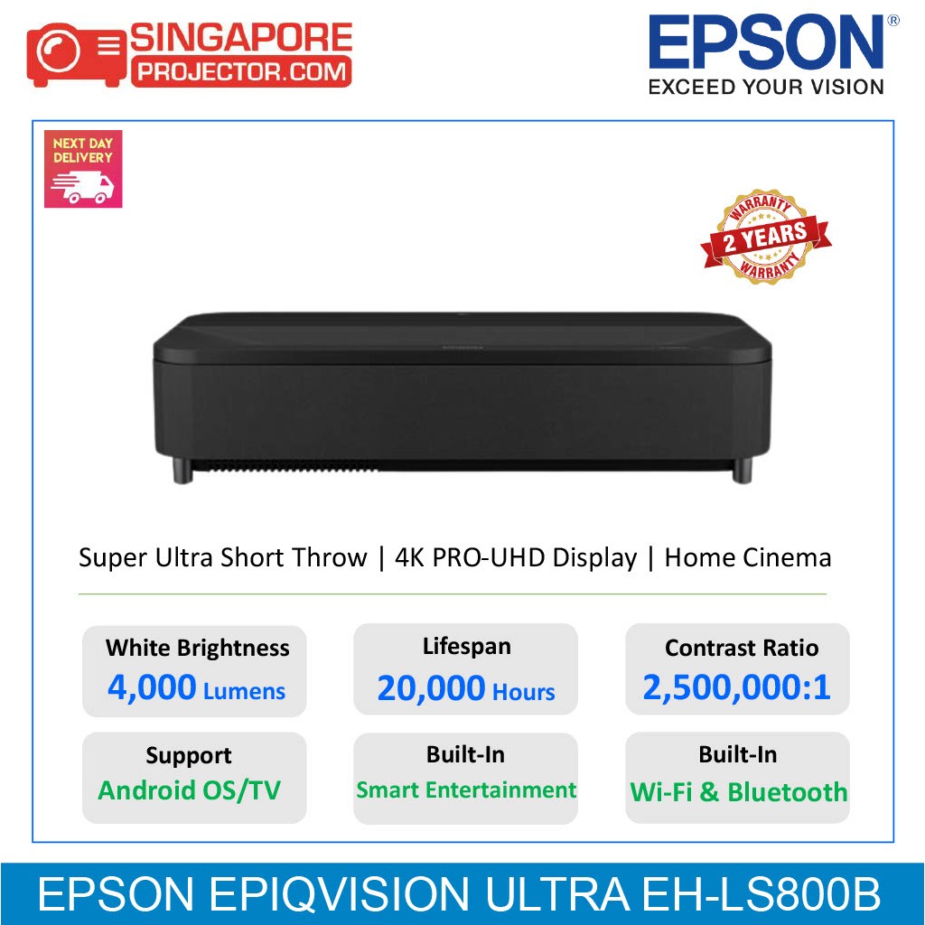 Epson EpiqVision Ultra EH-LS800B Laser Ultra Short Throw Projector ...