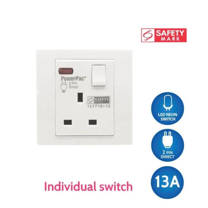 Power Pac LED Neon 13A 1Gang Switched Socket / Wall Socket with 2 Year ...