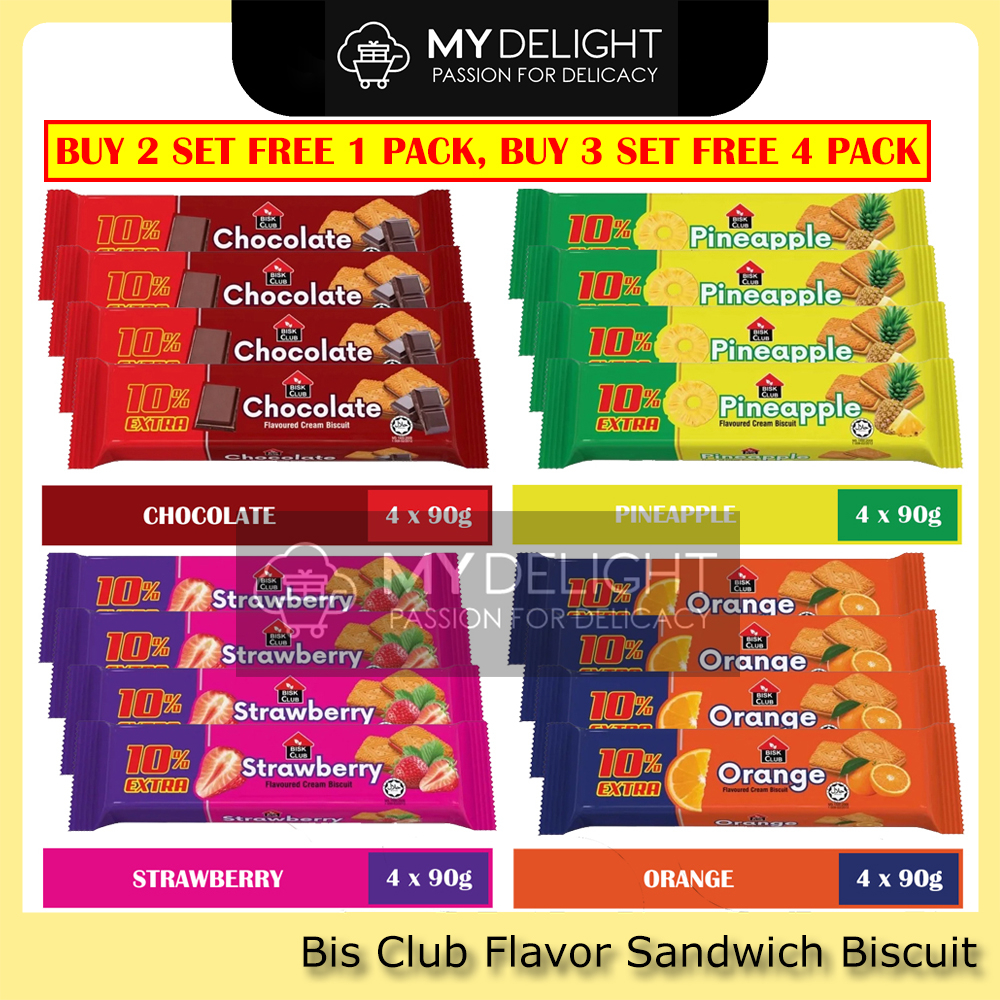 (4 x 90g) Bis Club Flavor Chocolate Orange Pineapple Strawberry ...