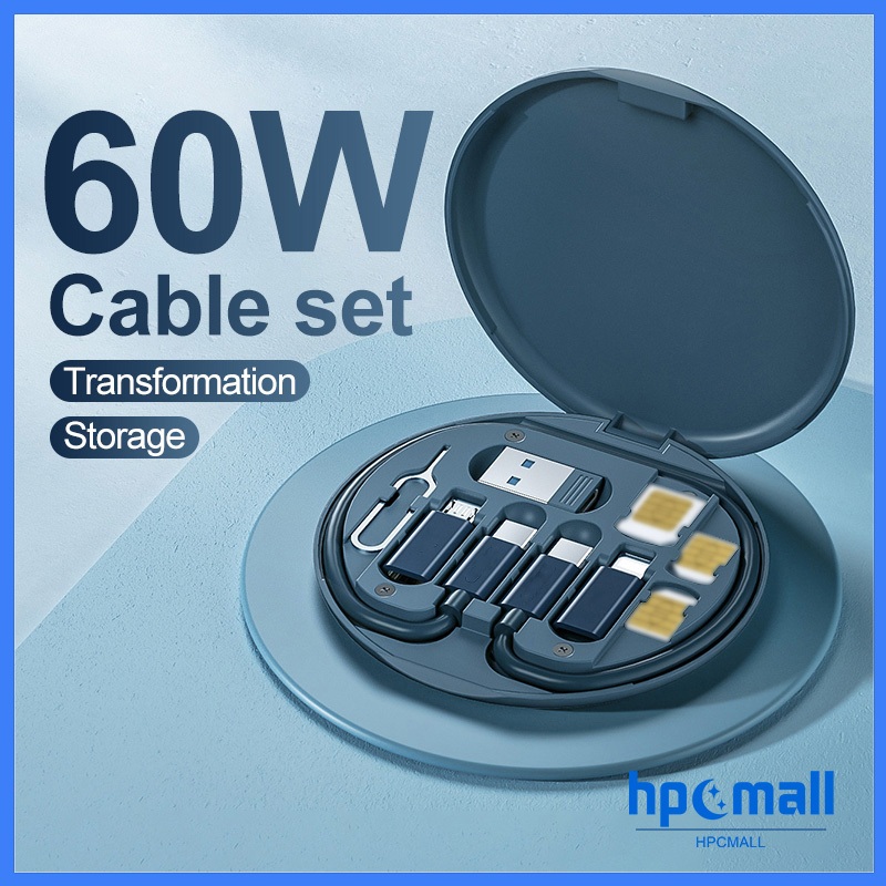 60W 5 In 1 Fast Charging Box Data Cable Holder Storage Box Portable USB ...