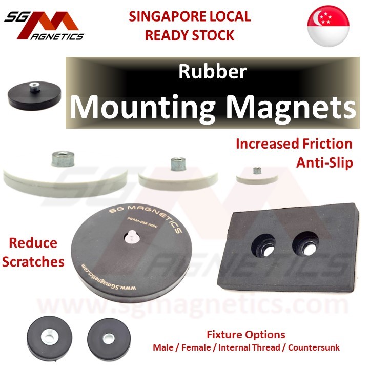 Rubber Mounting Magnets - White Black Rubber Coated Magnets Hole ...