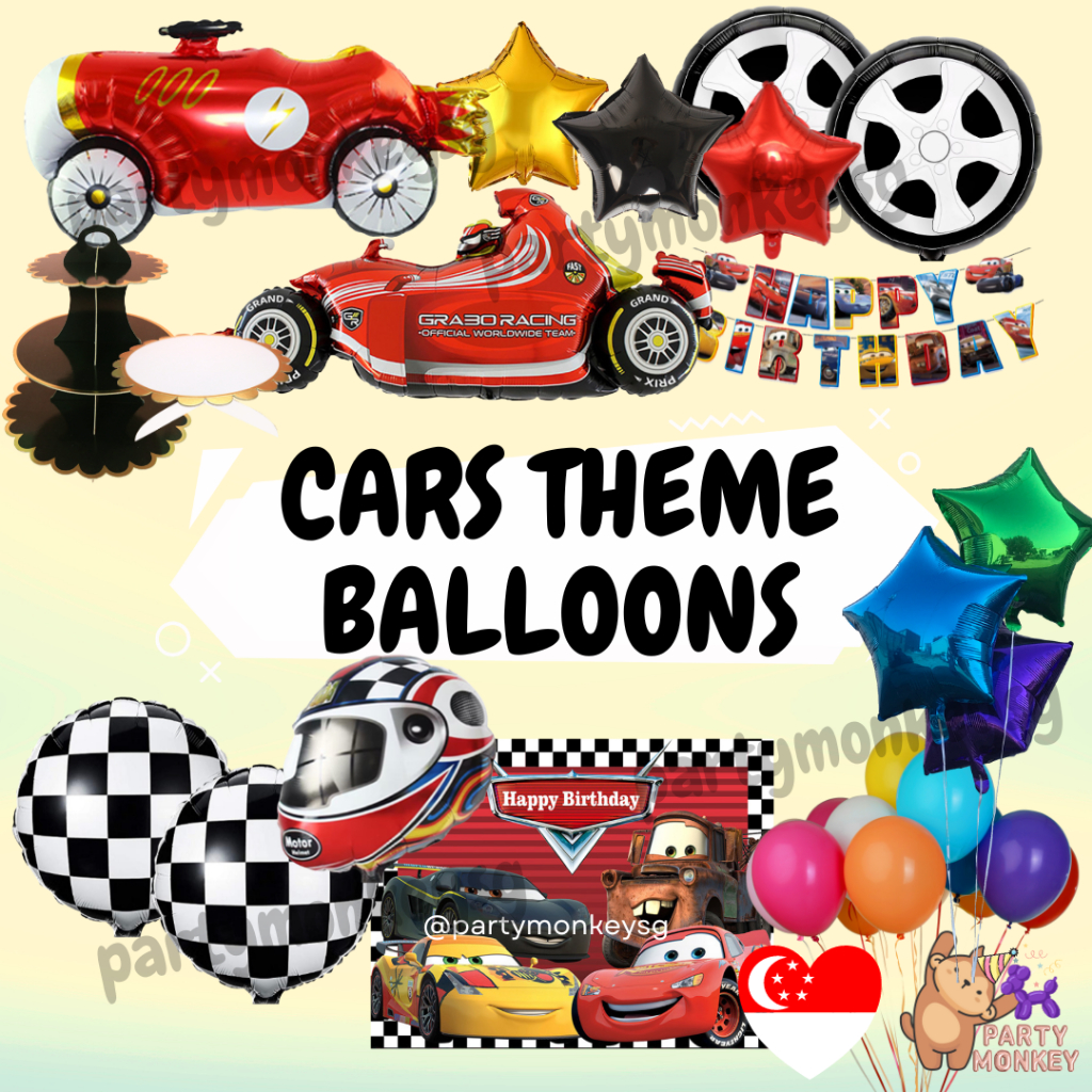 [SG Seller] Cars Theme Balloons Wheel Checkered Balloon Ballon Vintage ...