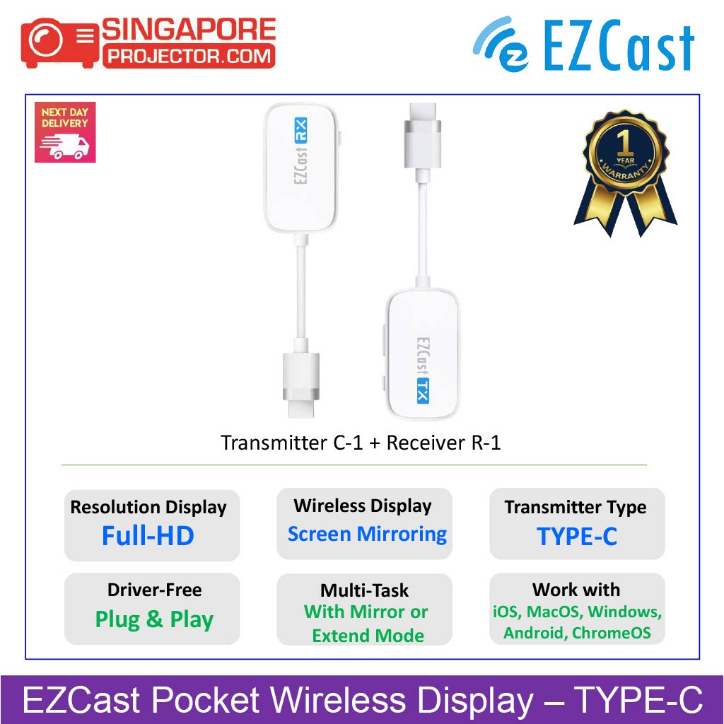 EZCast Pocket Wireless Display Type USB-C Transmitter C-1 + HDMI ...