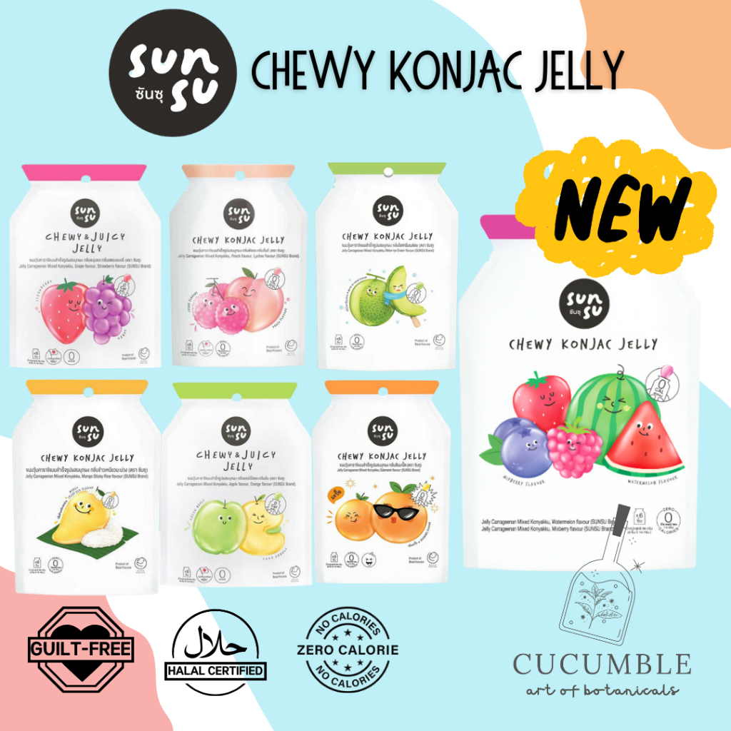 SunSu Chewy Konjac Jelly Assorted NEW Flavours, 16g. x 6pcs/pack - Halal (Thai Imported Snacks ...