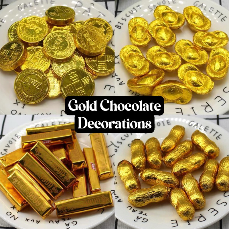 [SG SELLER] 100g Edible Gold Chocolate Coins Ingots Bars for Cake ...