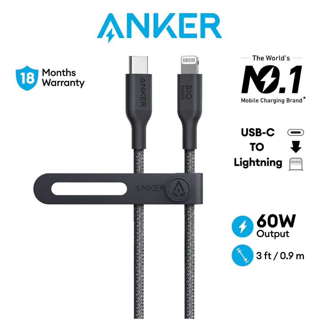 Anker USB-C to Lightning Cable (3ft) Anker 542 Bio-Nylon Cable MFi ...